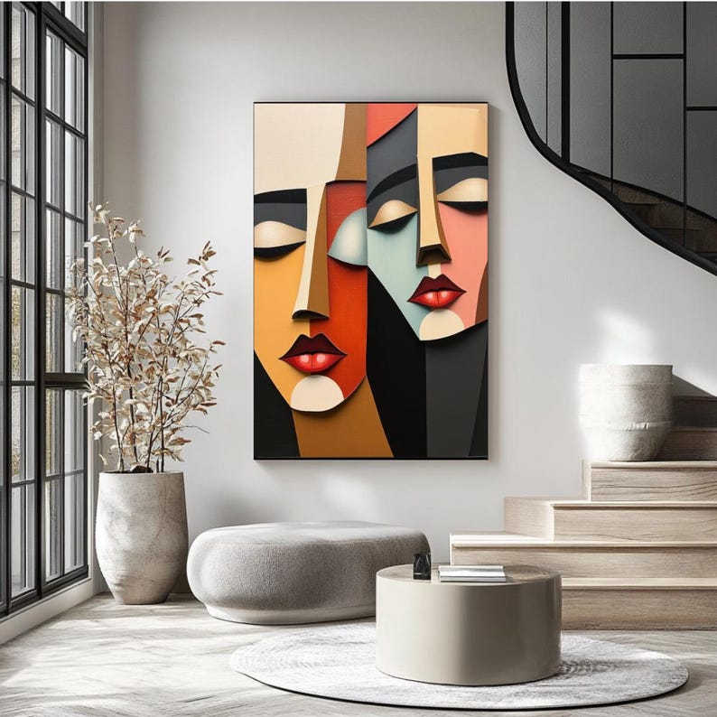 Abstract Cubism Faces Print on Canvas, Abstract Portrait Canvas Wall ...