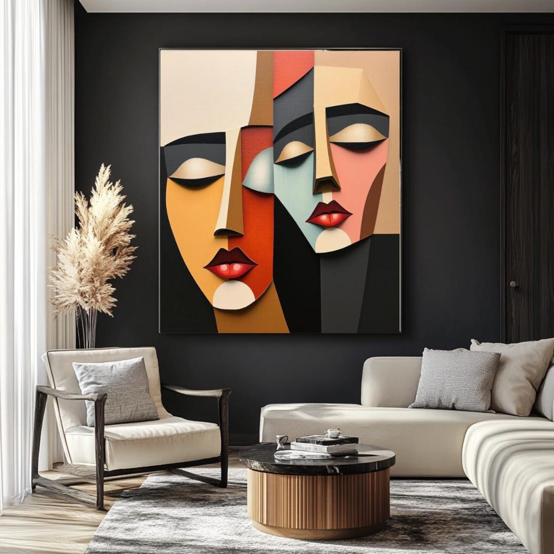 Abstract Cubism Faces Print on Canvas, Abstract Portrait Canvas Wall ...