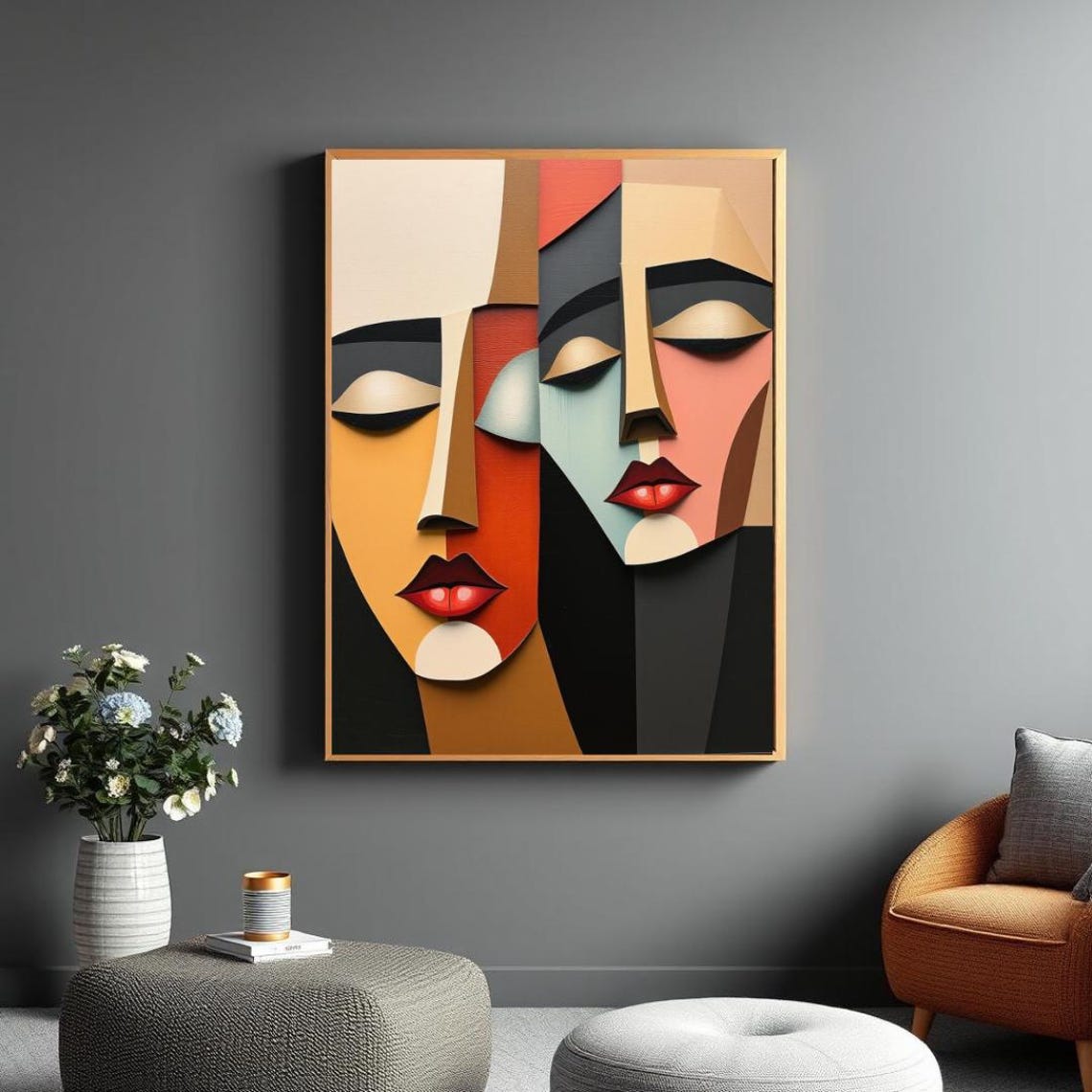 Abstract Cubism Faces Print on Canvas, Abstract Portrait Canvas Wall ...
