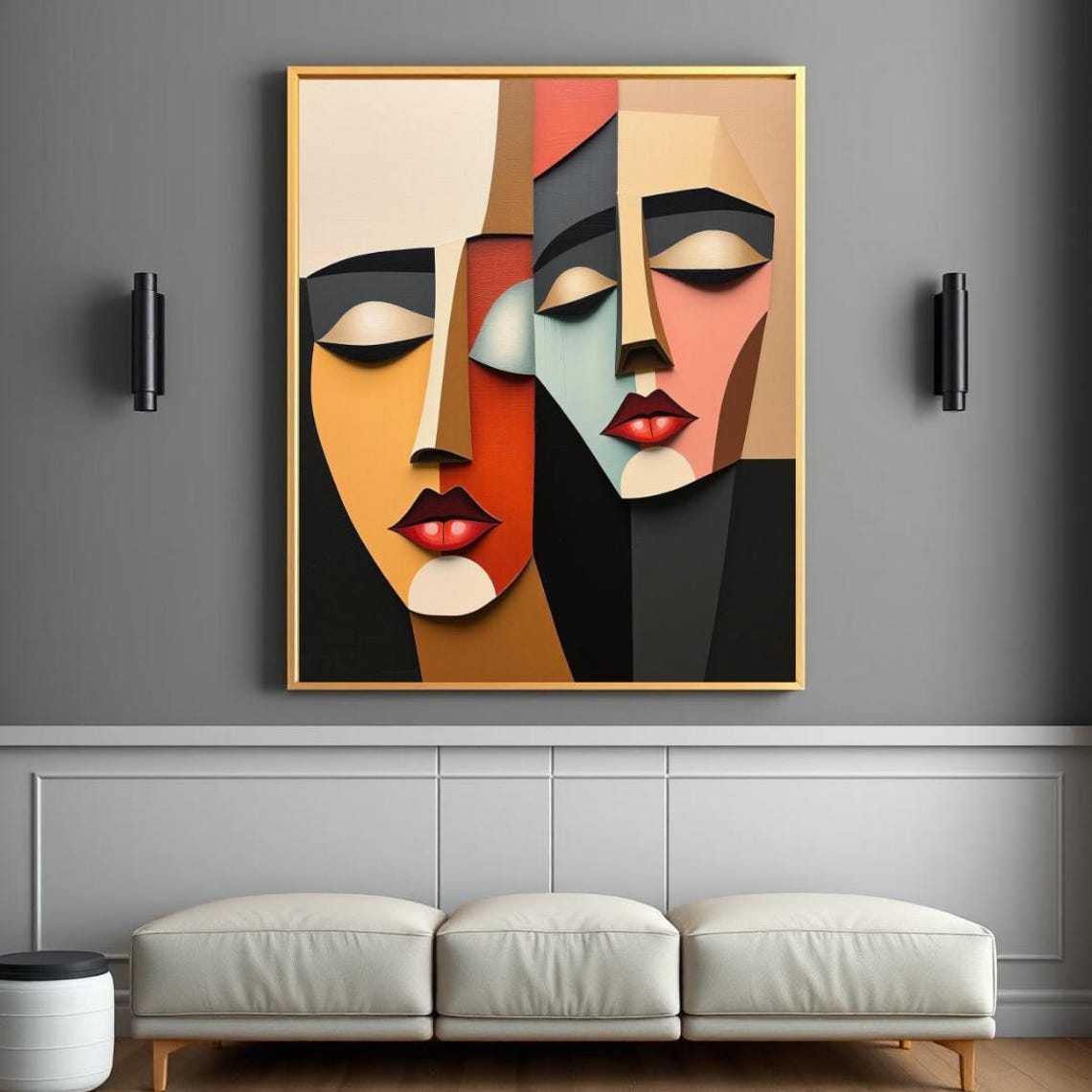 Abstract Cubism Faces Print on Canvas, Abstract Portrait Canvas Wall ...