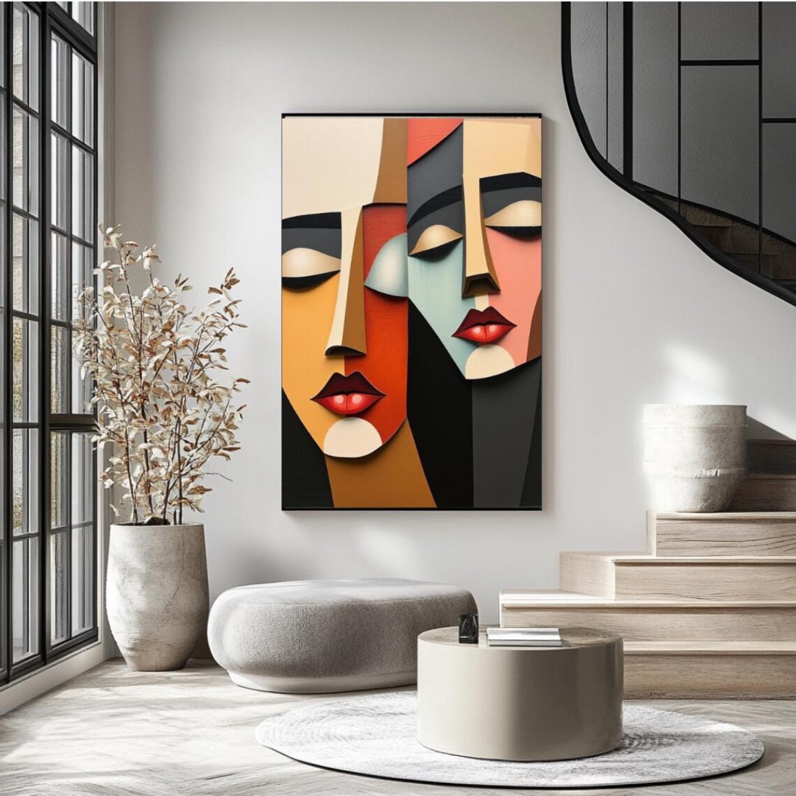 Abstract Cubism Faces Print on Canvas, Abstract Portrait Canvas Wall ...