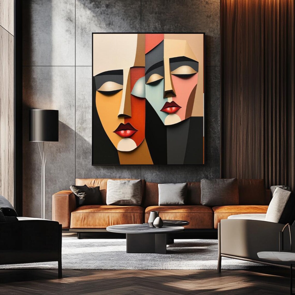 Abstract Cubism Faces Print on Canvas, Abstract Portrait Canvas Wall ...