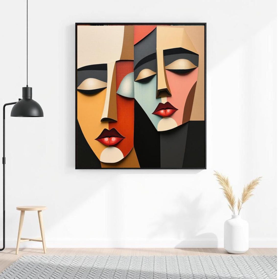 Abstract Cubism Faces Print on Canvas, Abstract Portrait Canvas Wall ...