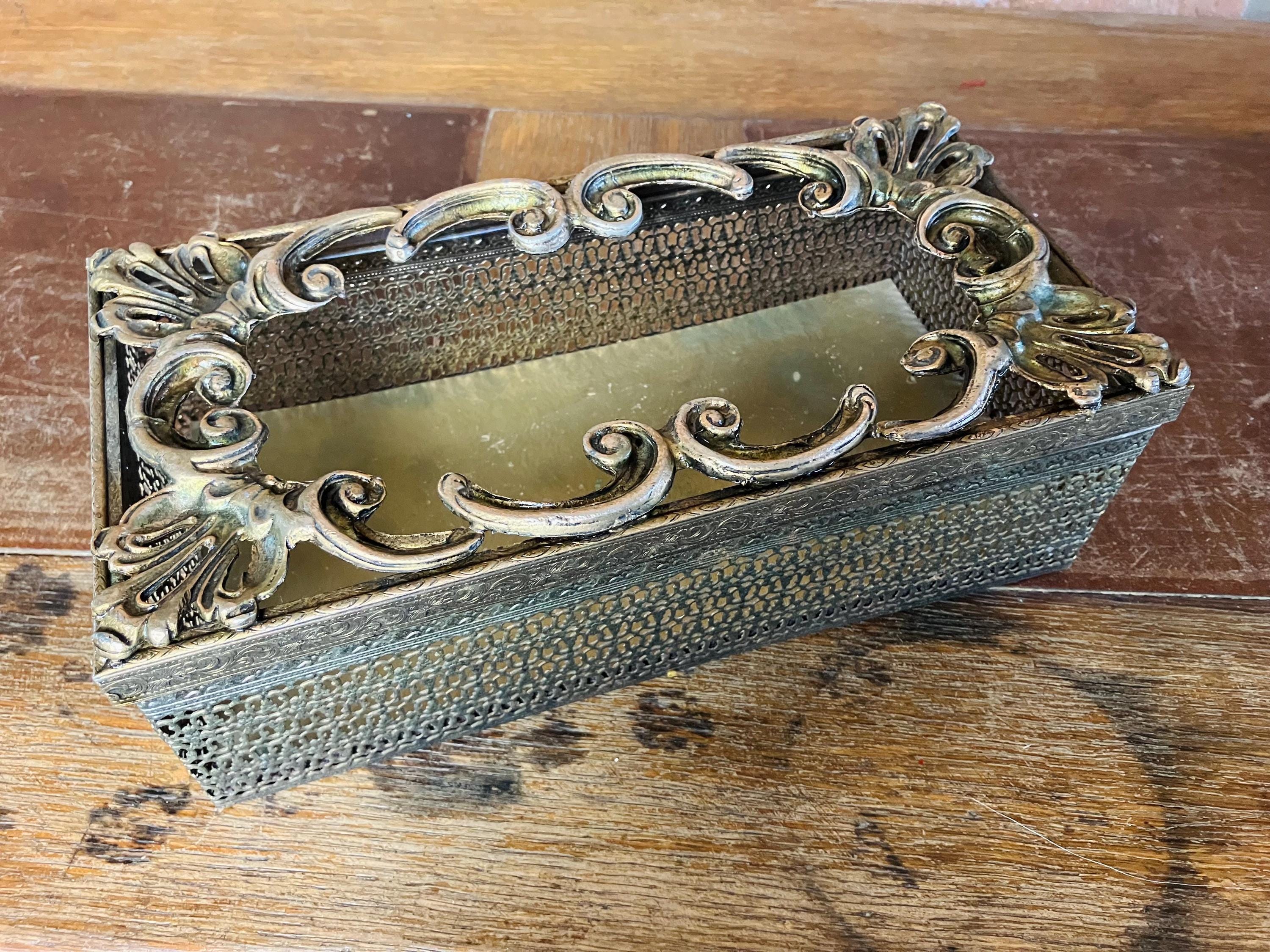 Vintage Filigree Gold Tissue Box Ornate 1960s Lace Like Country Shabby ...
