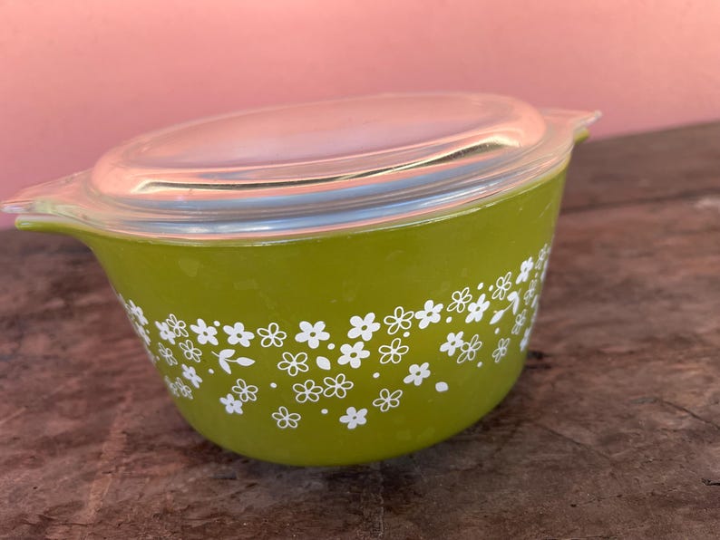 Vintage Pyrex Spring Blossom Green Round Dish Refrigerator Dish 1960 ...