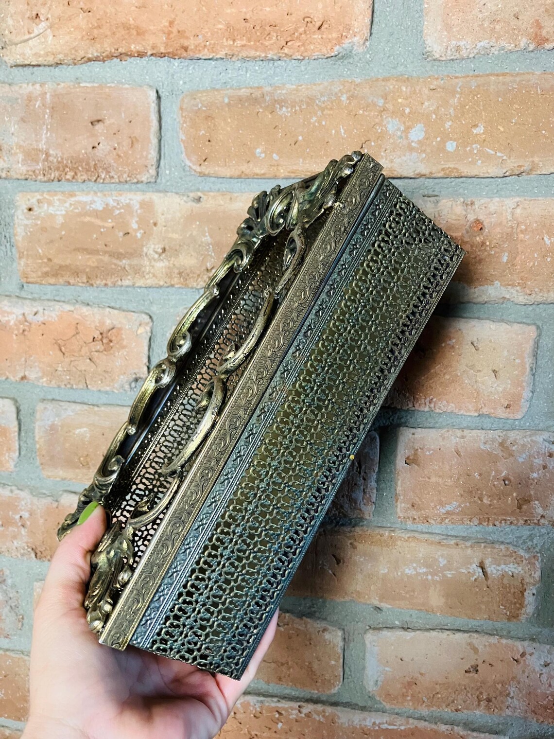 Vintage Filigree Gold Tissue Box Ornate 1960s Lace Like Country Shabby ...