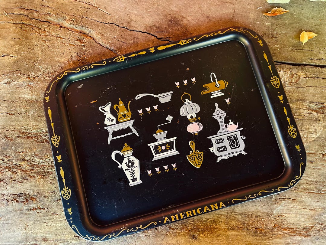Vintage Americana Tin Serving Tray Home Decor Kitsch Black Kitchen ...