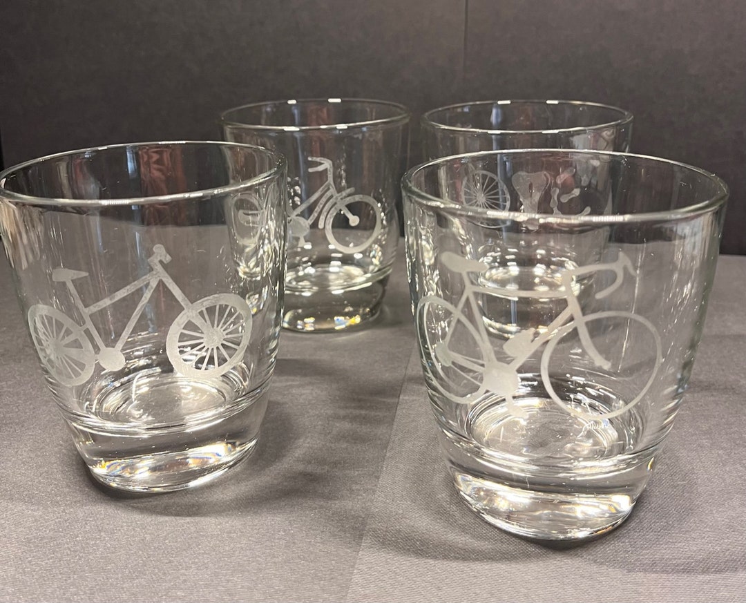 Bicycle Glasses-hand Etched-8-oz Glasses Set of Four - Etsy