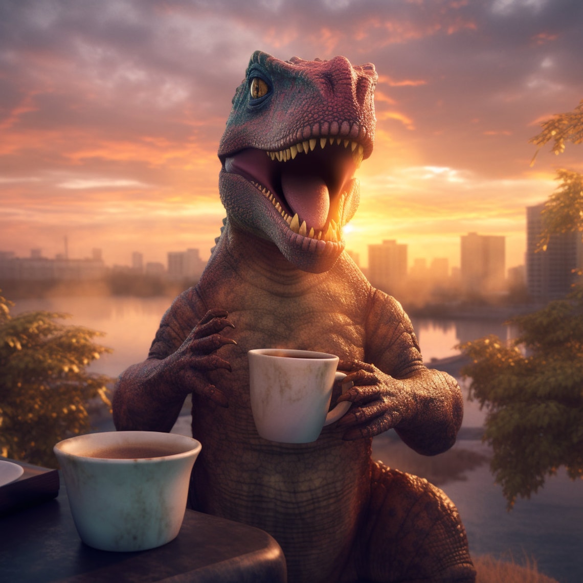 Dinosaurs Drinking Coffee-digital Images - Etsy