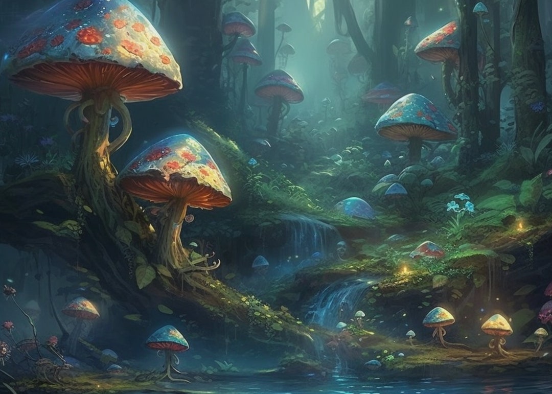 Magical Forest 'toadstool Twilight' Wall Art. Digital Download. - Etsy