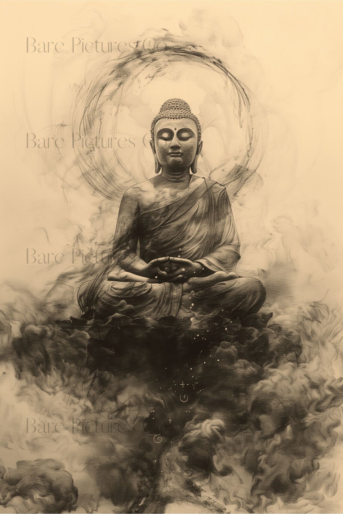 Charcoal Sketch of Buddha Peace and Tranquility L Portrait Sketch Wall ...