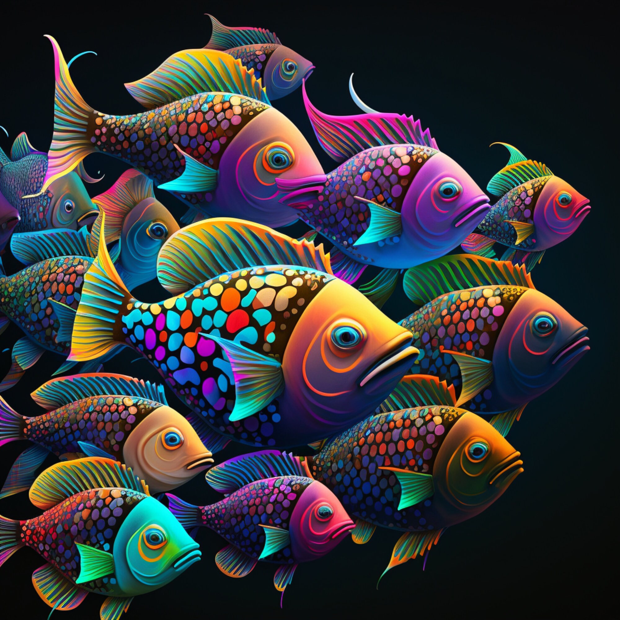 Psychedelic Fish 5 Picture Art Bundle - Etsy
