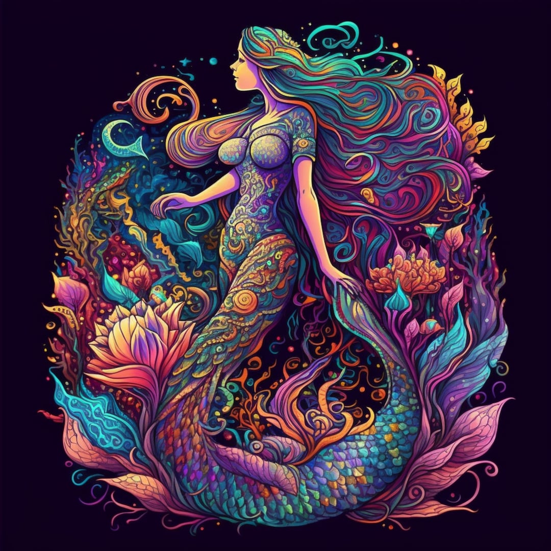 Psychedelic Mermaid 3 Picture Art Bundle - Etsy