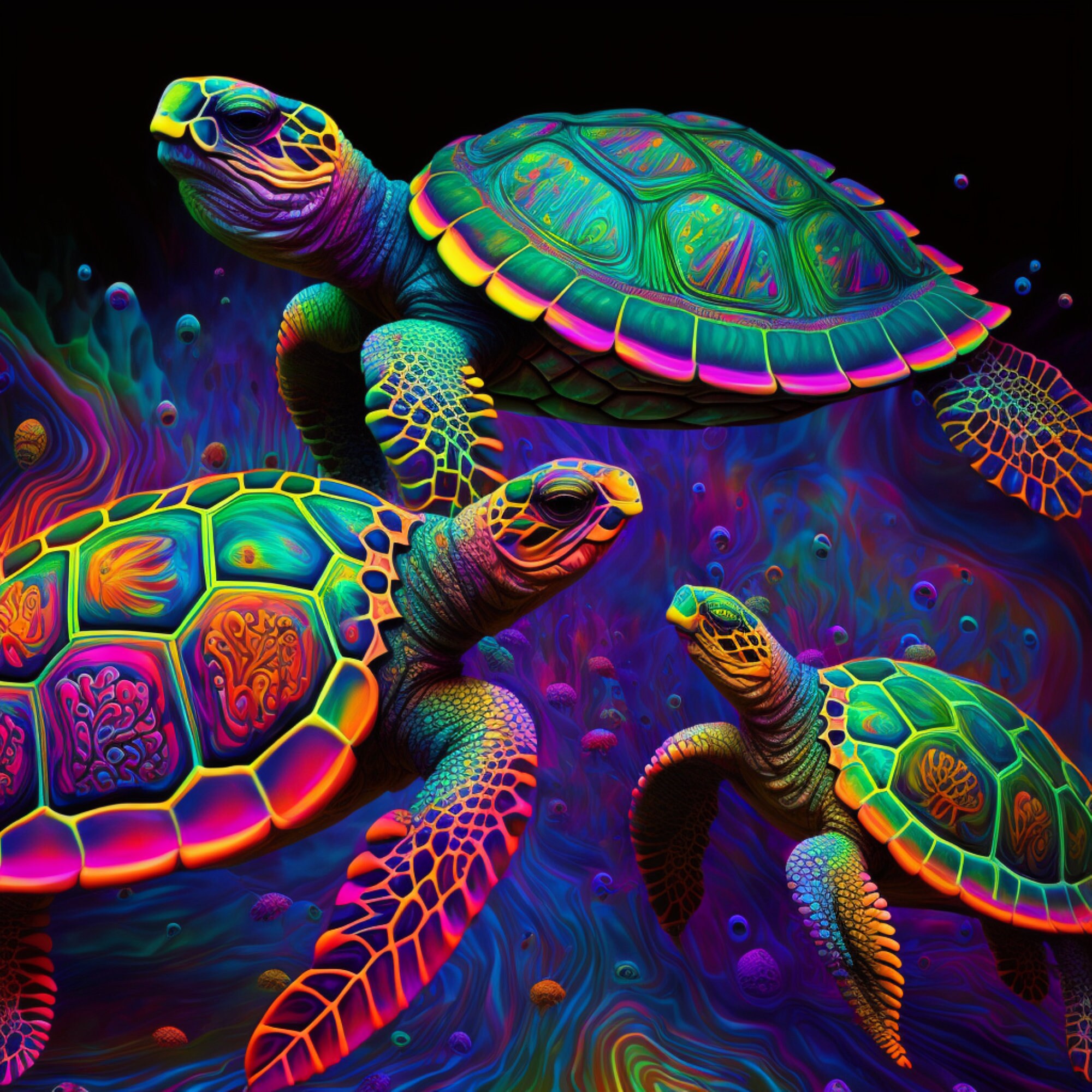 Psychedelic Turtles 3 Picture Art Bundle - Etsy