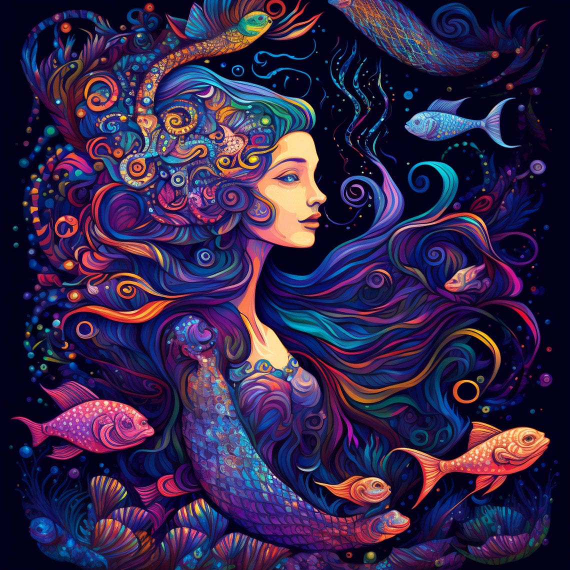 Psychedelic Mermaid 3 Picture Art Bundle - Etsy Canada