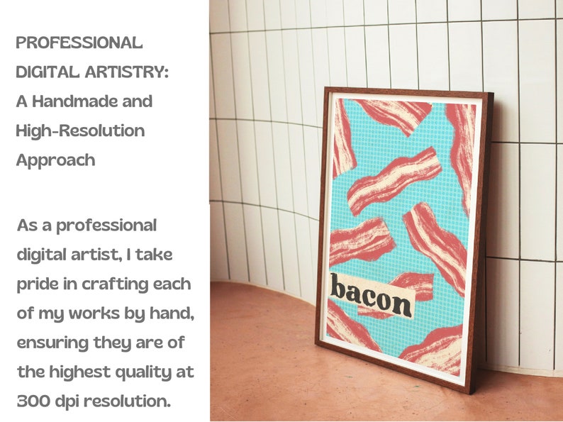 Bacon Hand Drawn Pop Art Kitchen Poster Home Decor Wall Maximalist ...