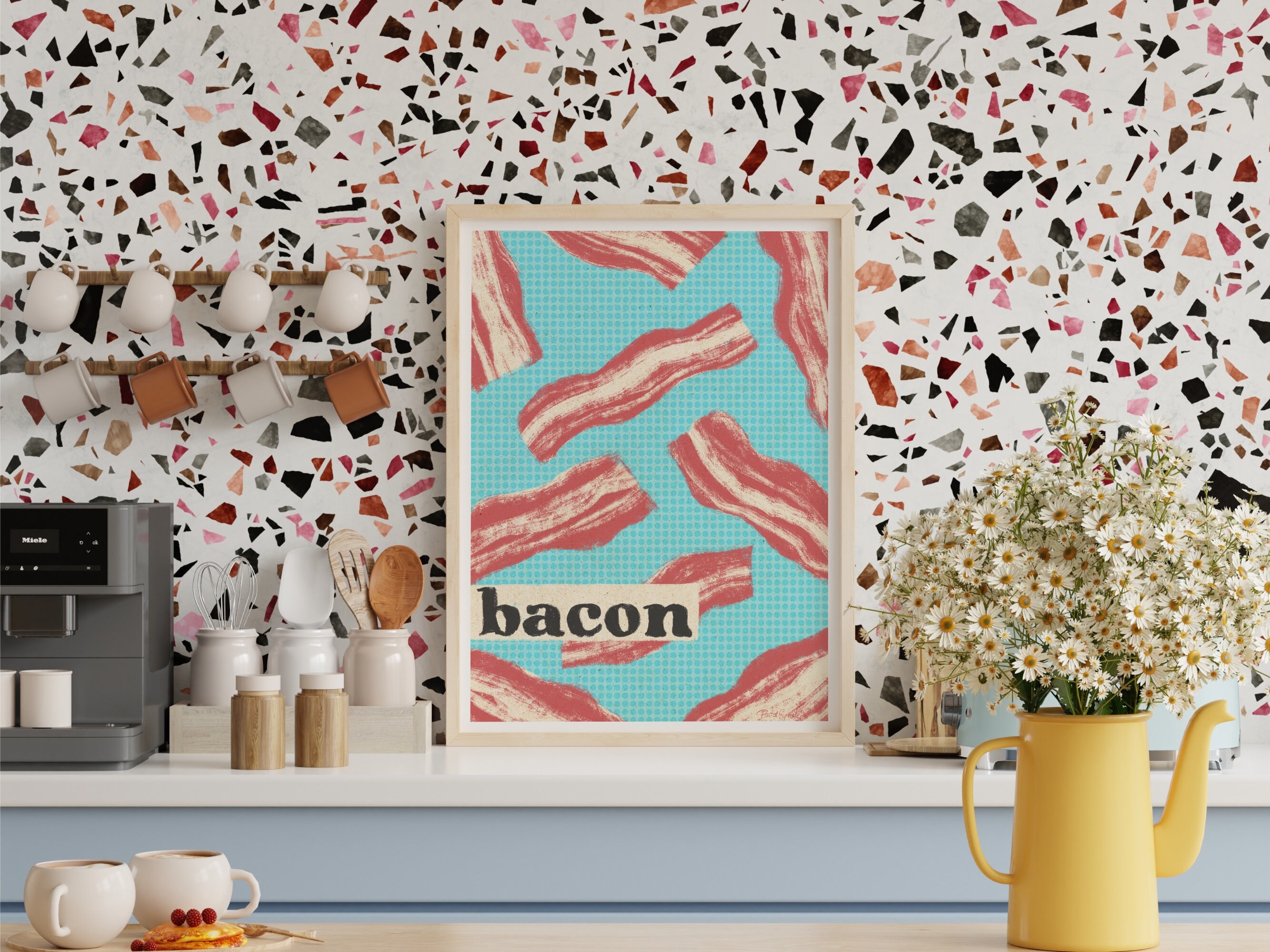 Bacon Hand Drawn Pop Art Kitchen Poster Home Decor Wall Maximalist ...
