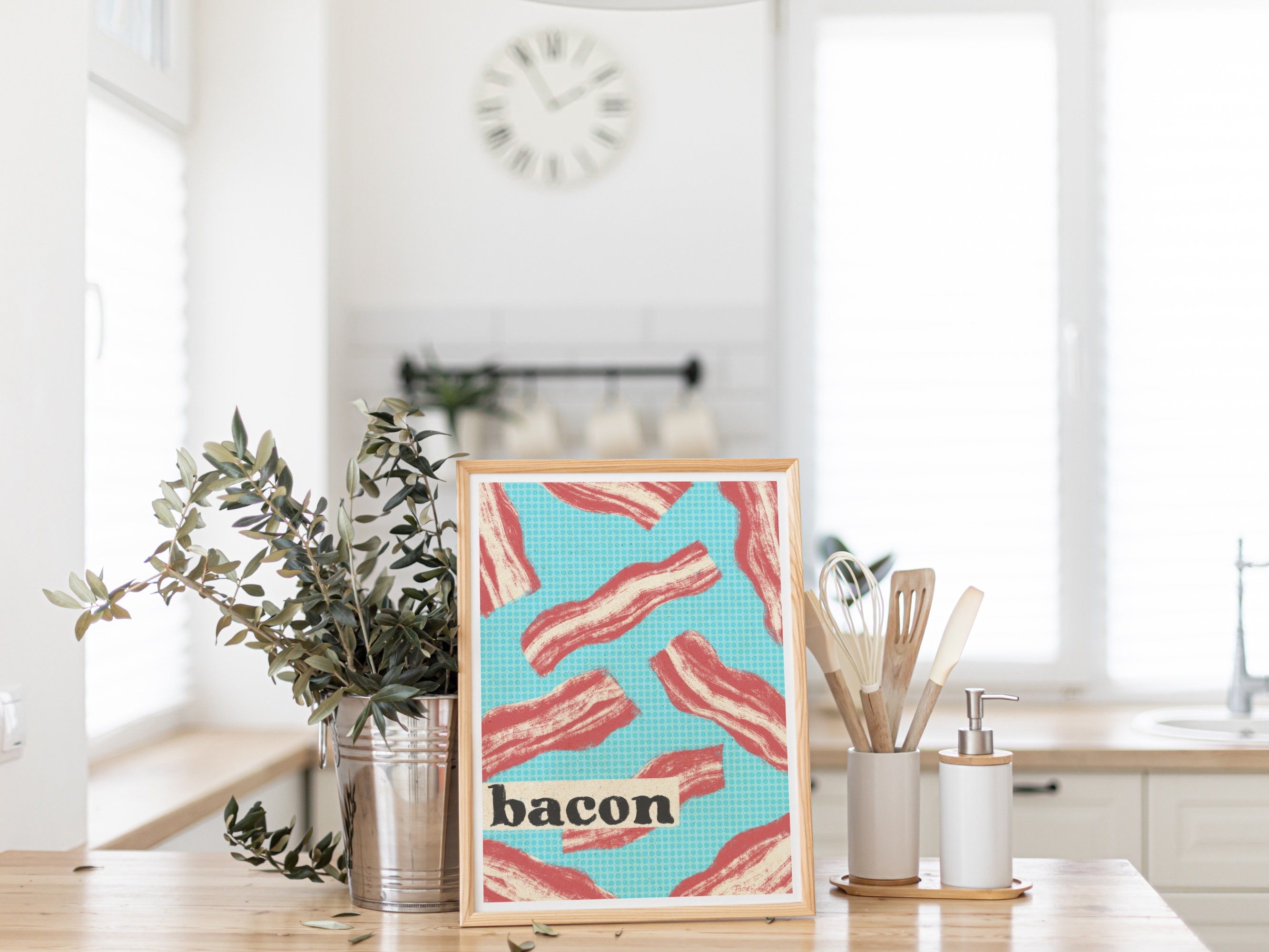 Bacon Hand Drawn Pop Art Kitchen Poster Home Decor Wall Maximalist ...