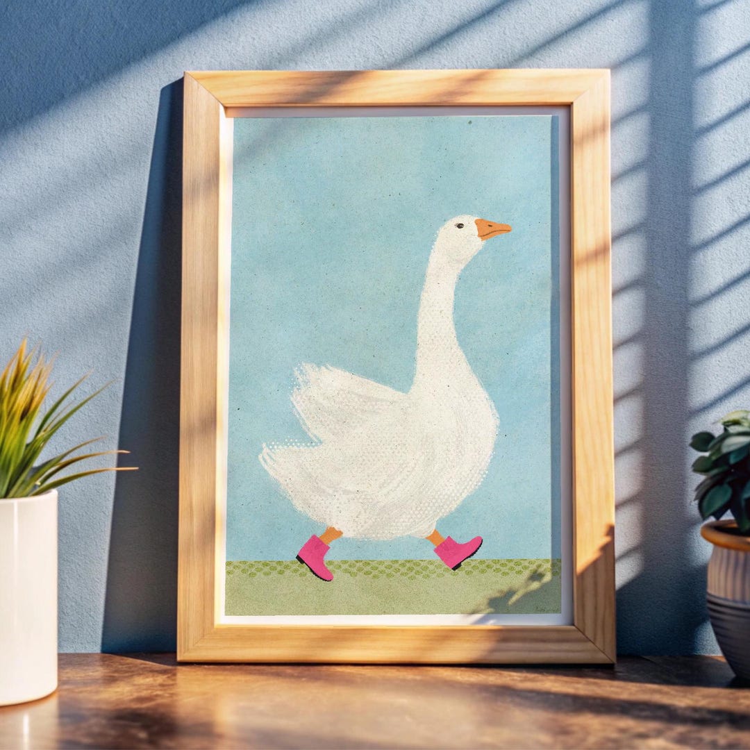 Silly Goose in Pink Boots Hand Drawn Poster, Funny Farm Animal ...
