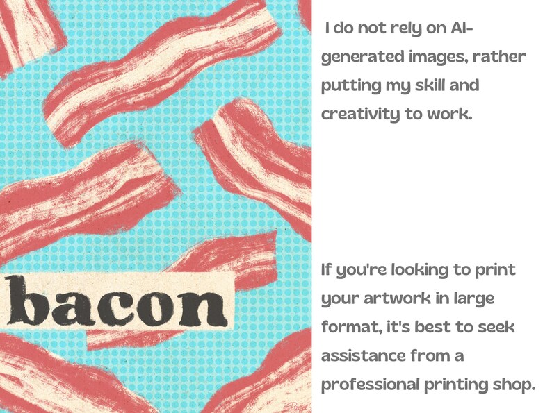 Bacon Hand Drawn Pop Art Kitchen Poster Home Decor Wall Maximalist ...