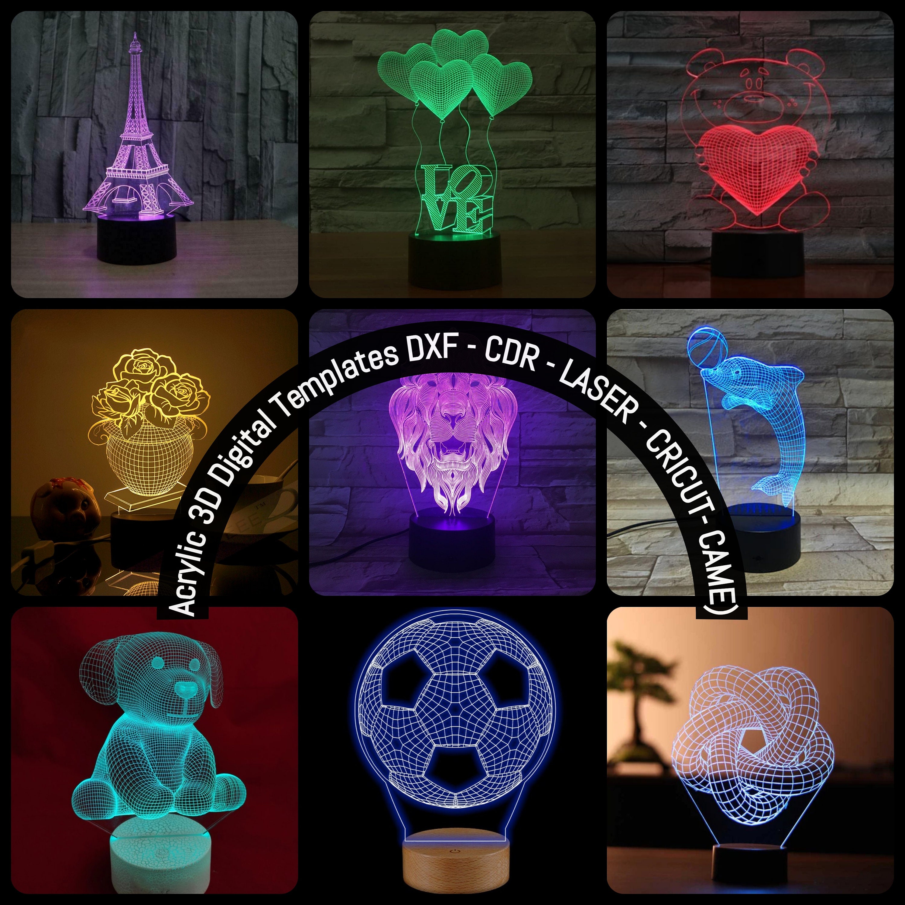 3D Led Acrylic, 3D Table Night Light Acrylic Illusion, File for Laser ...