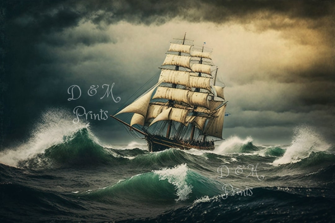 Ship in Tempest Print, Digital Wall Decor, Galleon Ship Wall Print ...