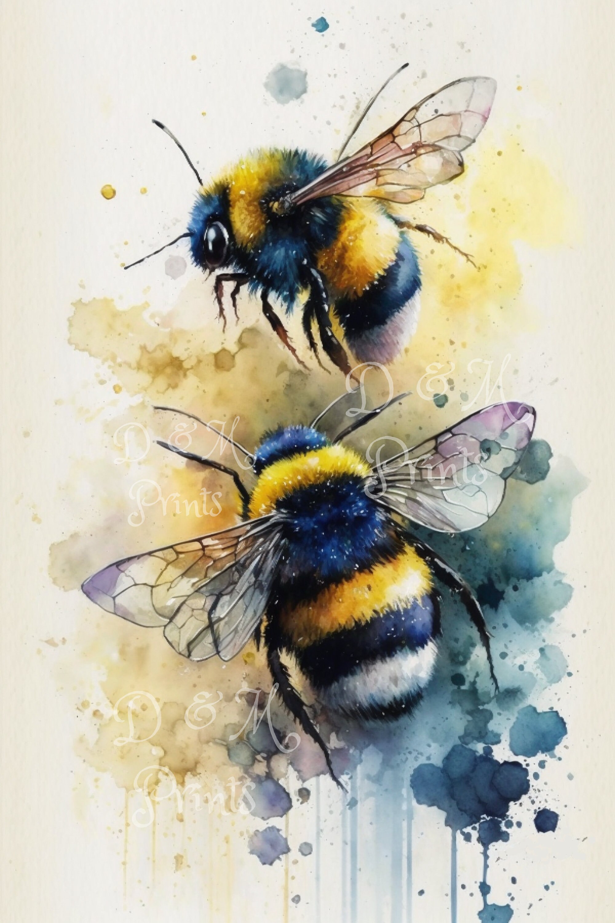Bumblebee Watercolor Print Digital Wall Decor Watercolor - Etsy