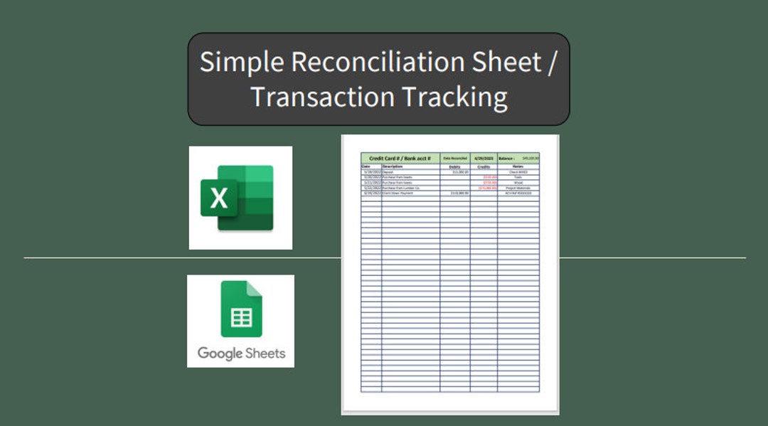 Simple Reconciliation / Transaction Tracker Sheet (excel & Google ...