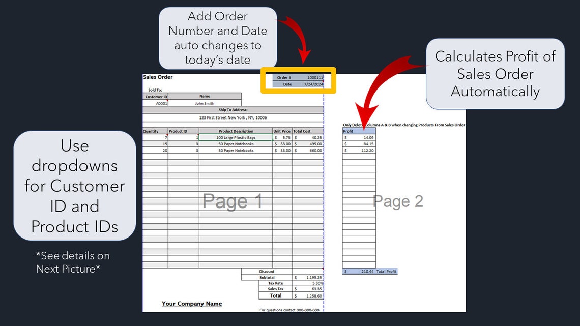 Sales Order Form Template | Excel | Google Sheets | PDF - Etsy