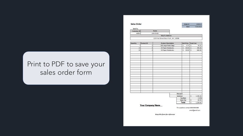 Sales Order Form Template | Excel | Google Sheets | PDF - Etsy