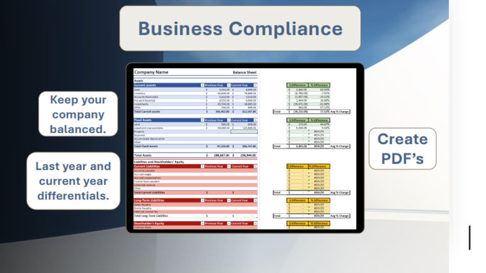 Balance Sheet Template | Google Sheets | Excel - Etsy