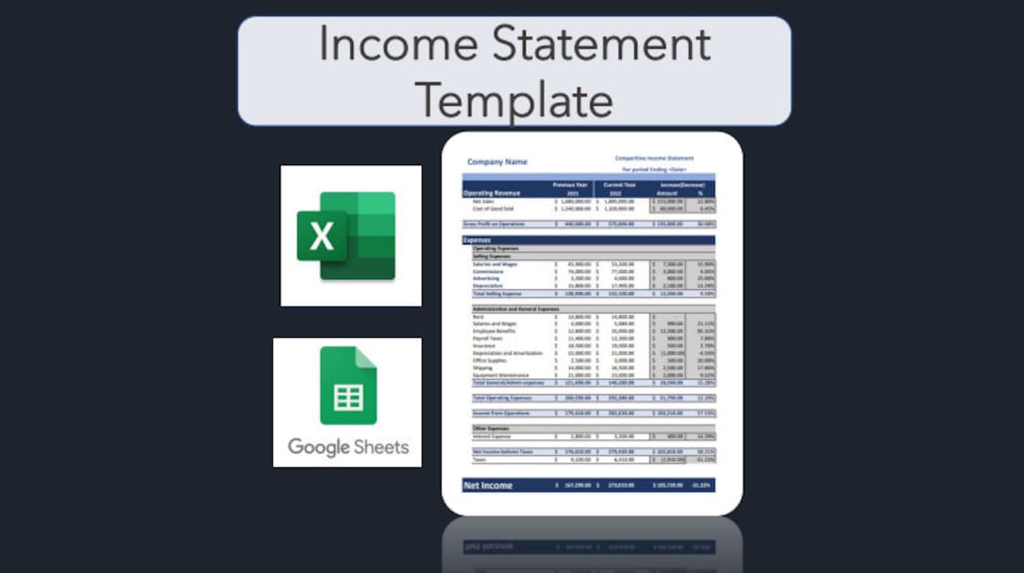 Income Statement Template (excel & Google Sheets) - Etsy