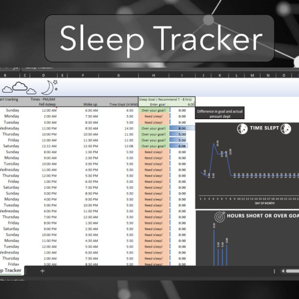 Sleep Tracker Excel - Etsy