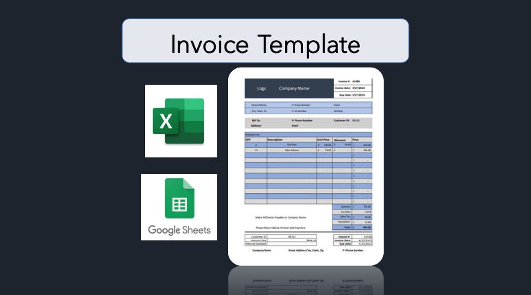 Invoice Template Excel Google Sheets Word - Etsy