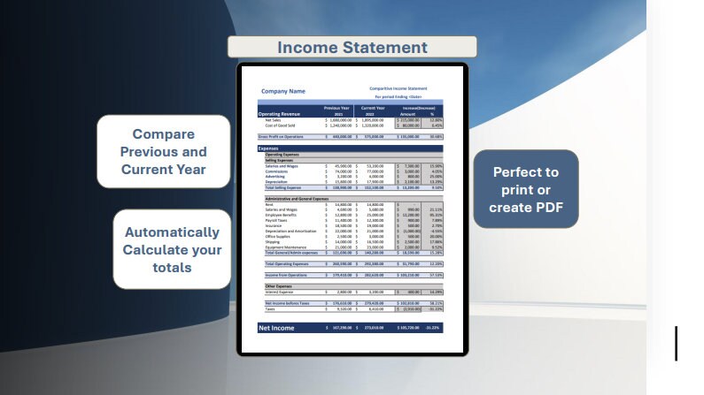 Income Statement Template (excel & Google Sheets) - Etsy