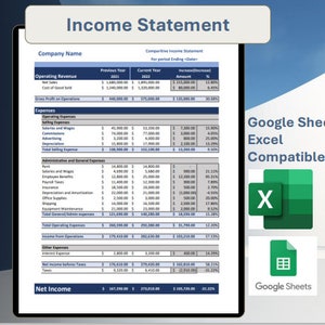 Income Statement Template (excel & Google Sheets) - Etsy