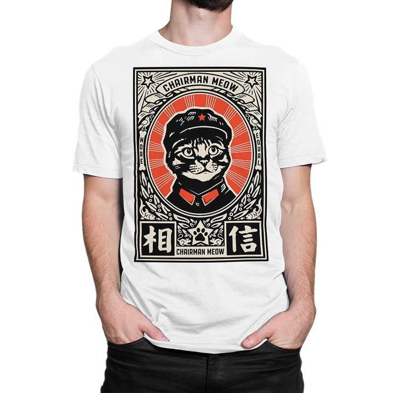 Chairman Meow Cat Mao Zedong T-shirt, 100% Cotton Tee, Men's Women's ...