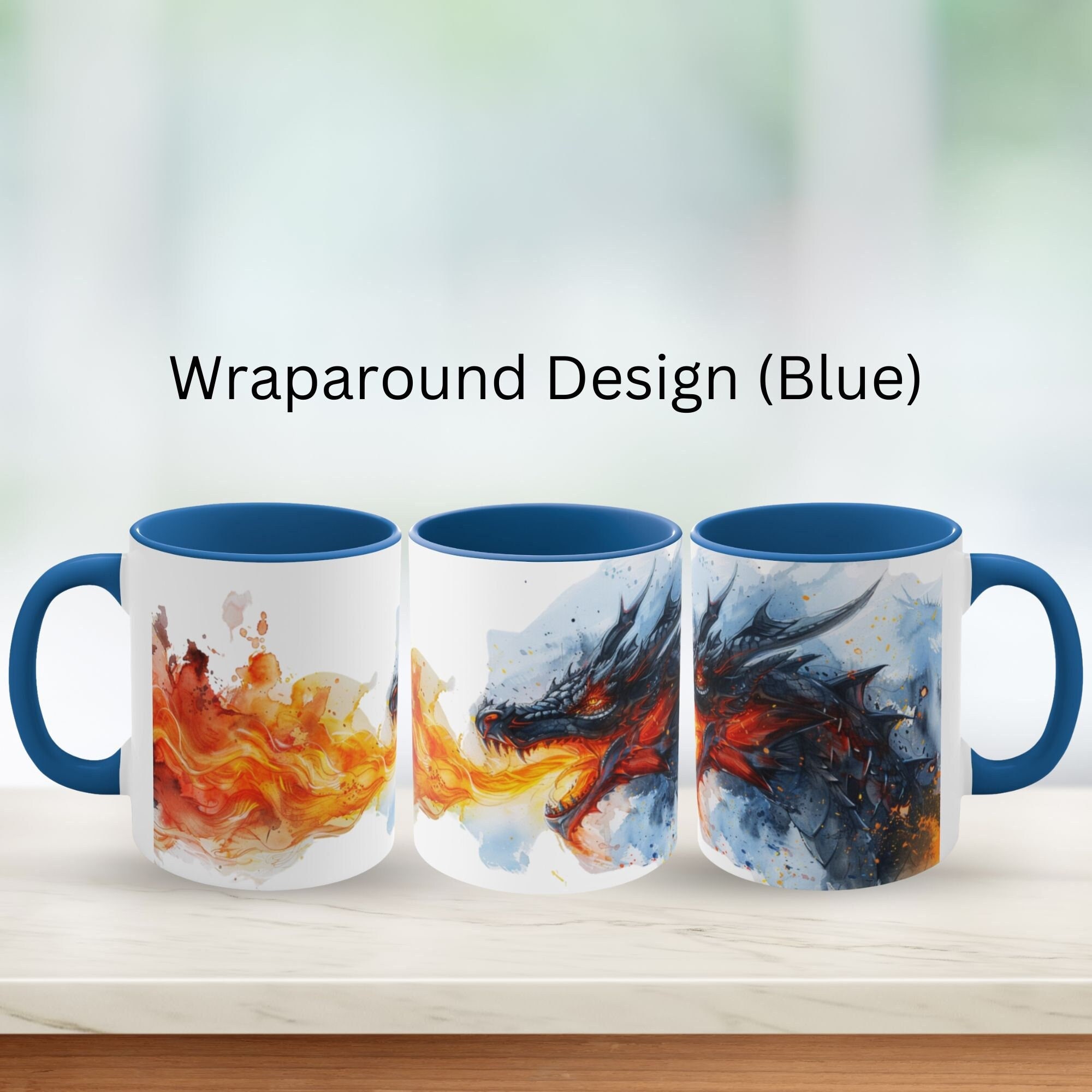 Dragon Mug Gift, Fire Breathing Dragon, Watercolor Dragon Gift for ...