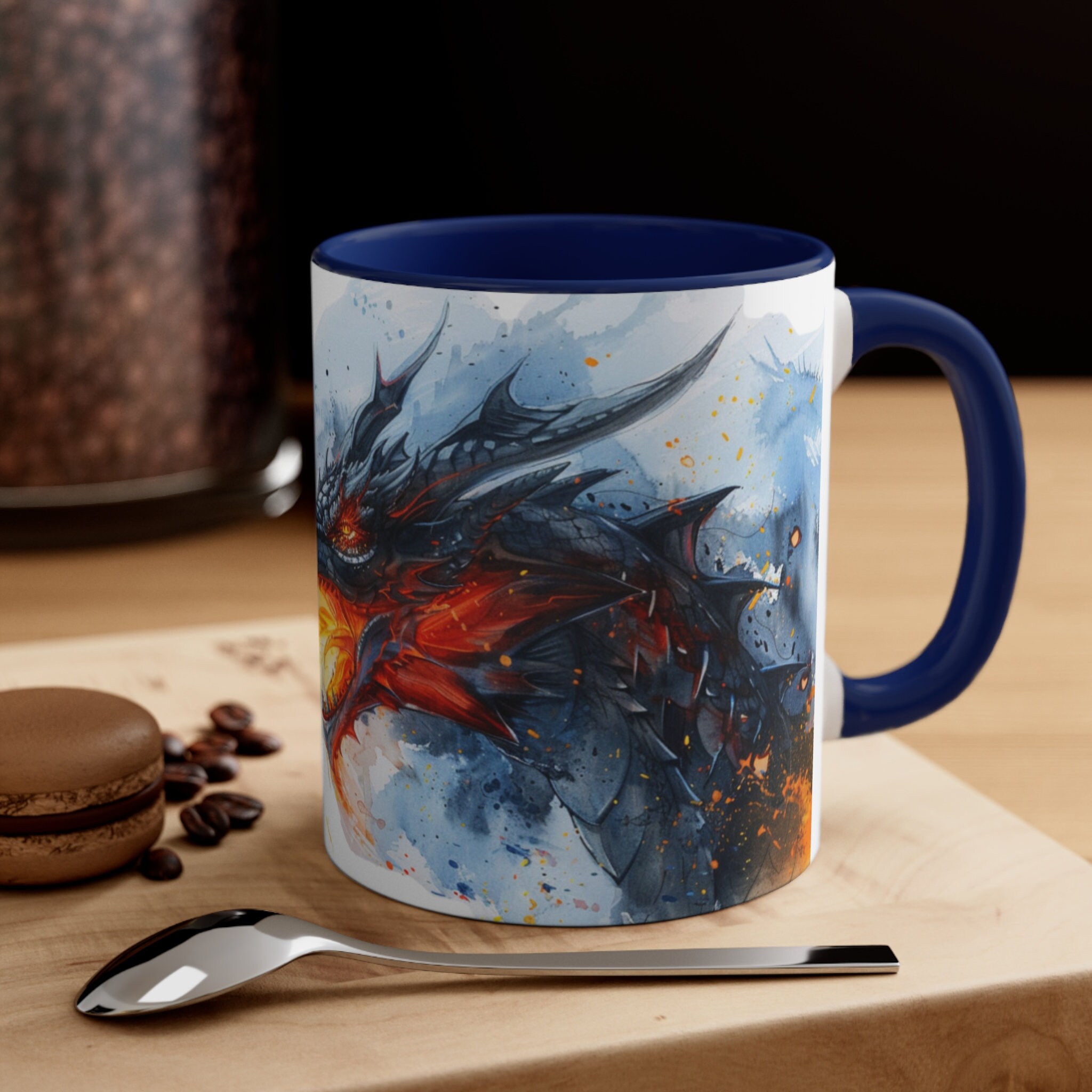 Dragon Mug Gift, Fire Breathing Dragon, Watercolor Dragon Gift for ...