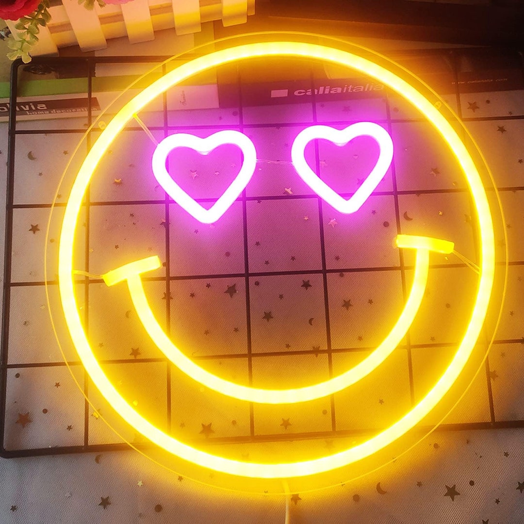 Emoji Smile Neon Sign Smiley Neon Light Happy Face LED - Etsy