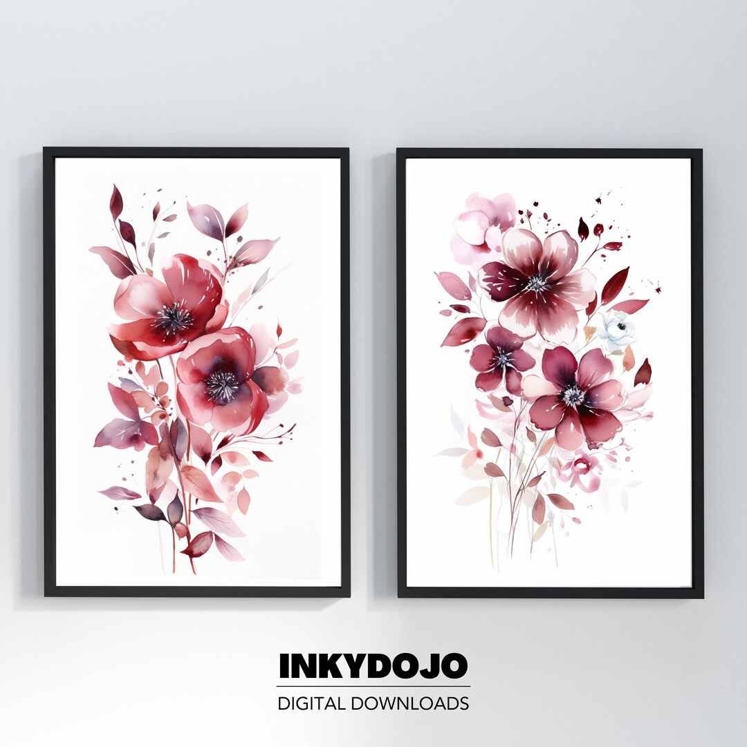 Marsala Floral Digital Art Prints Watercolor Art Printable Wall Decor ...