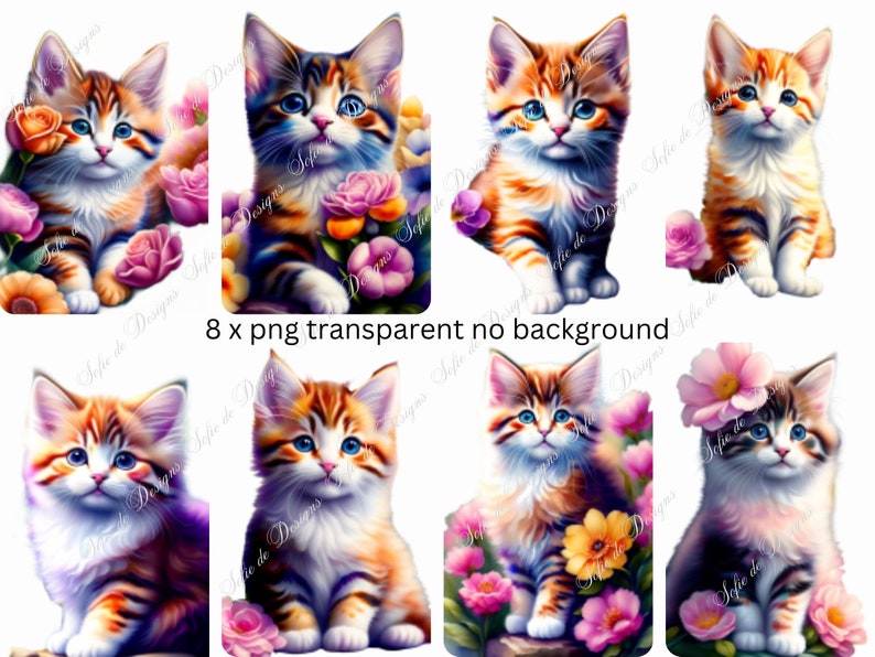 Cute Kitten Clip Art Boho Floral Cat Clipart Instant Digital - Etsy