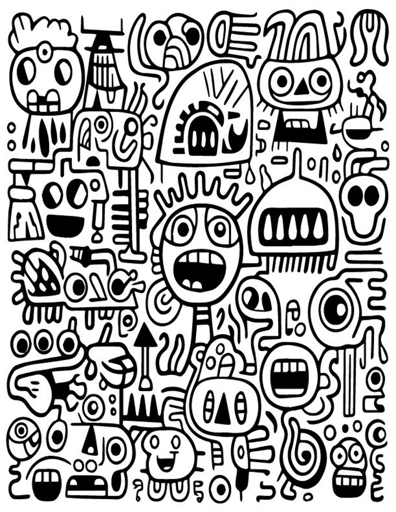 Monster Doodles Coloring Pages: 50 Printable Designs (digital Download ...