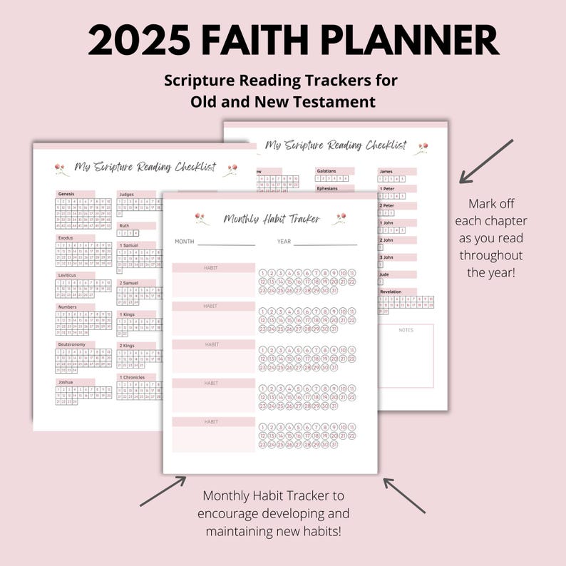 2025 Faith Planner, Calendar, Prayer Focus, Habit Tracker, Scripture ...