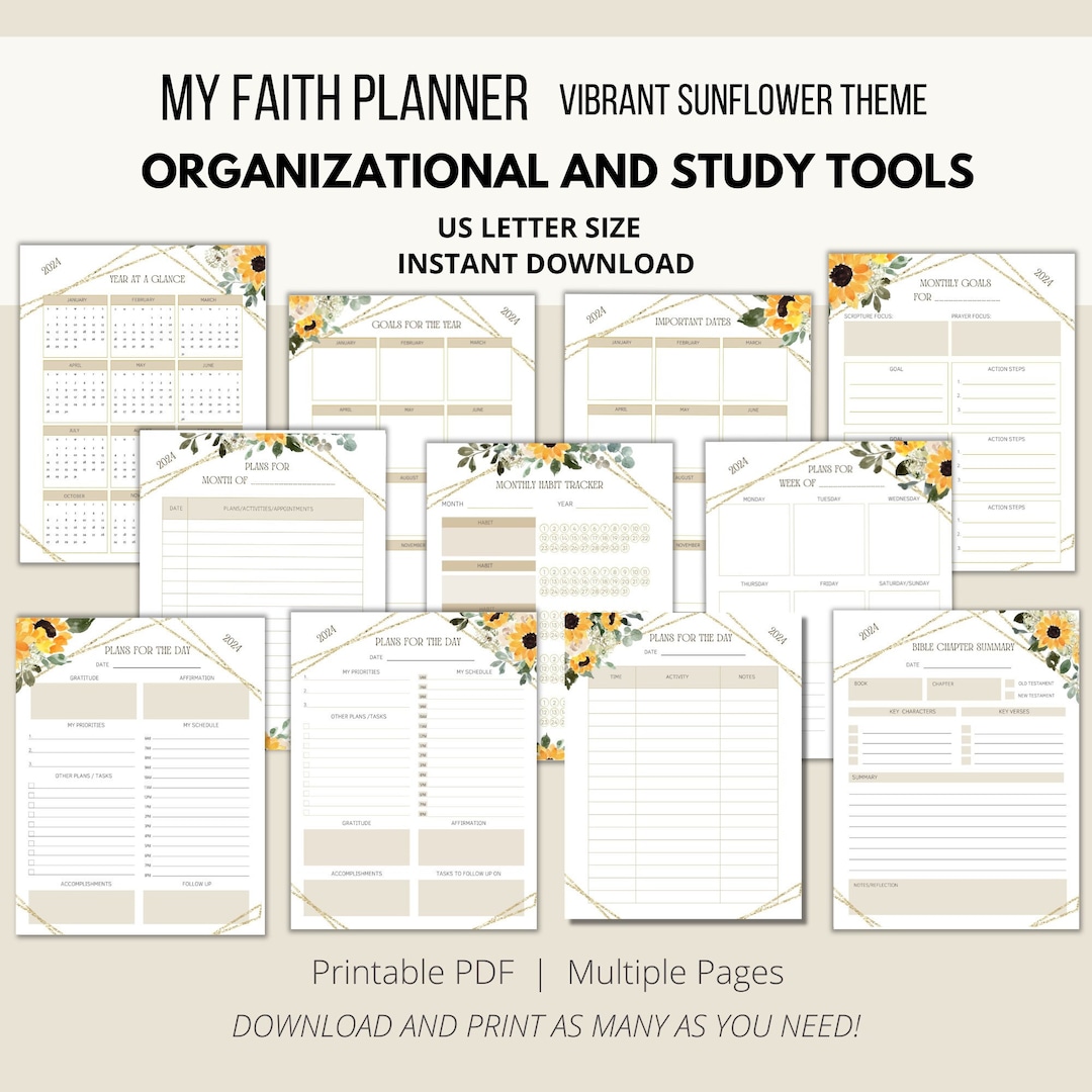 Faith Planner, Calendar, Prayer Planner, Habit Tracker, Scripture Study ...