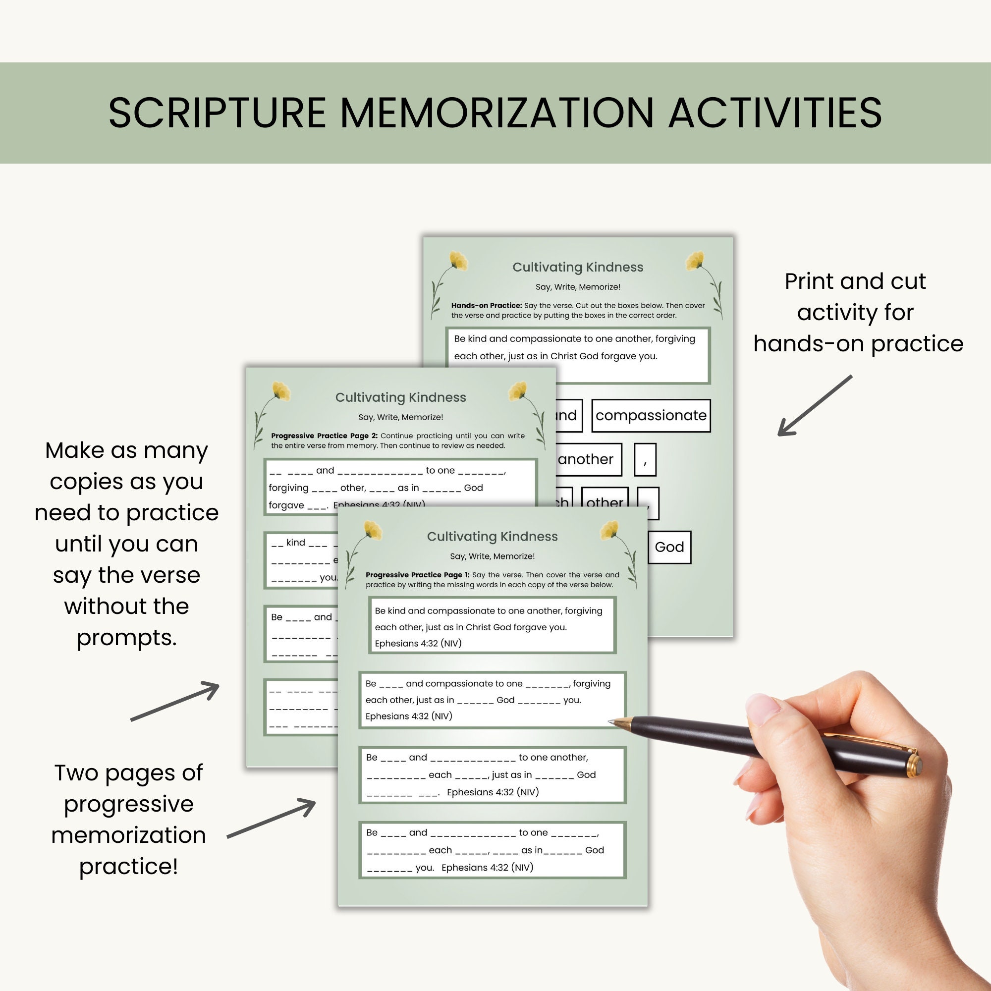 Scripture Memory Journal, Ephesians, Kindness, Compassion, Forgiveness ...