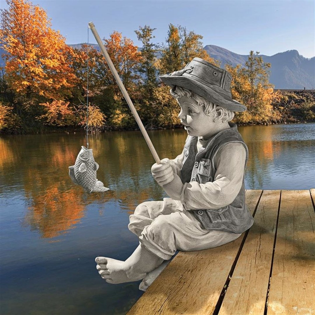 Boy Fishing Garden Statue Fisherman Garden Statue Garden - Etsy