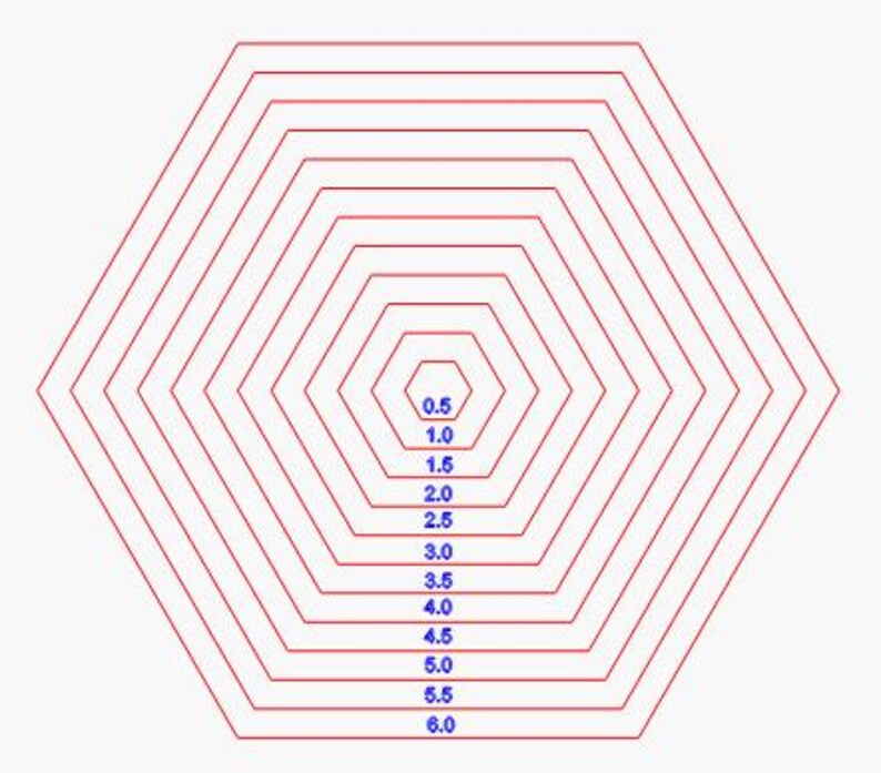 1/2 Set NESTED HEXAGONS Acrylic Template Multiple Hexagons 0.5 to 6.0 ...