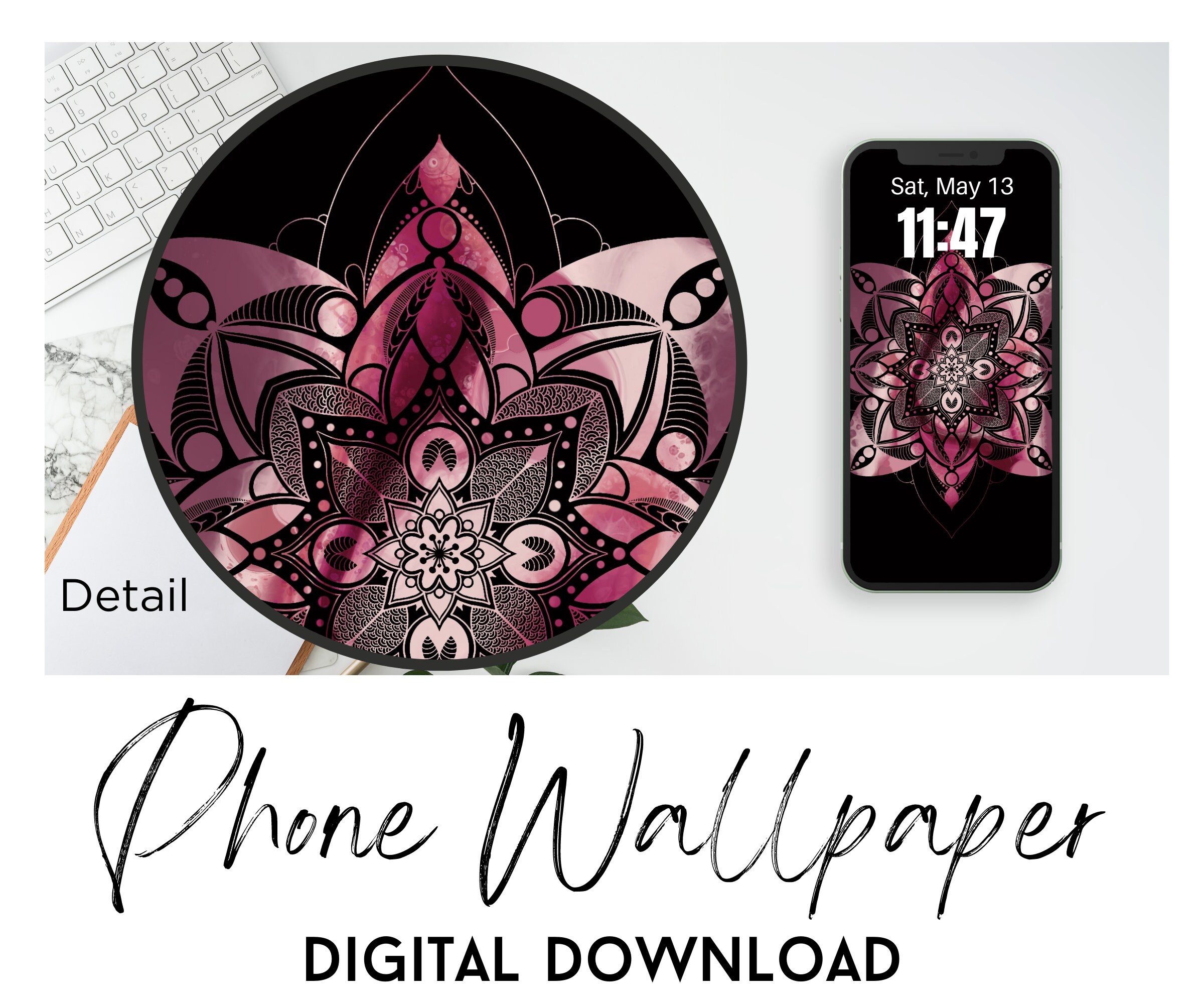 Mandala Phone Wallpaper for iPhone and Android, Abstract Pink Mandala ...