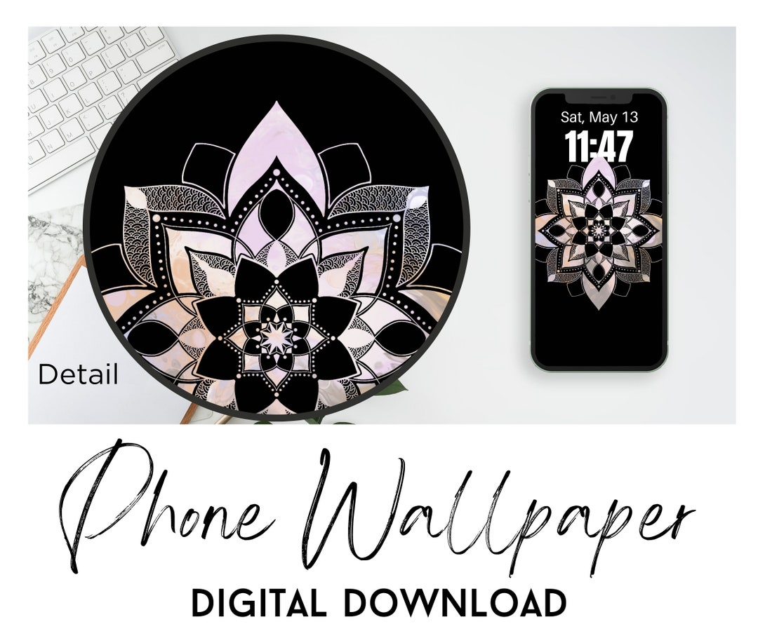 Mandala Phone Wallpaper for iPhone Android, Abstract Acrylic Painting ...